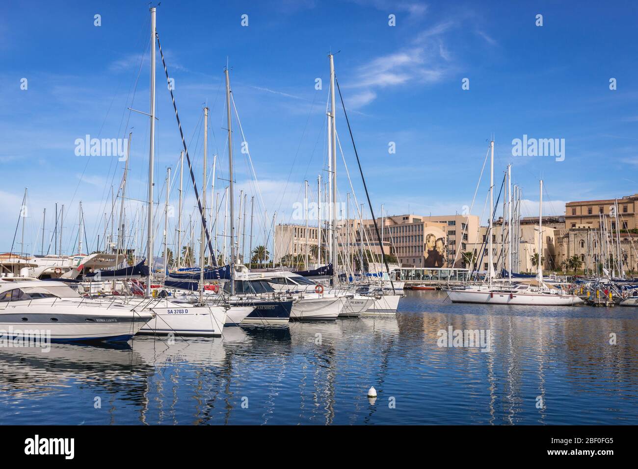 Boats in La Cala area of Port of Palermo city of Southern Italy, the ...