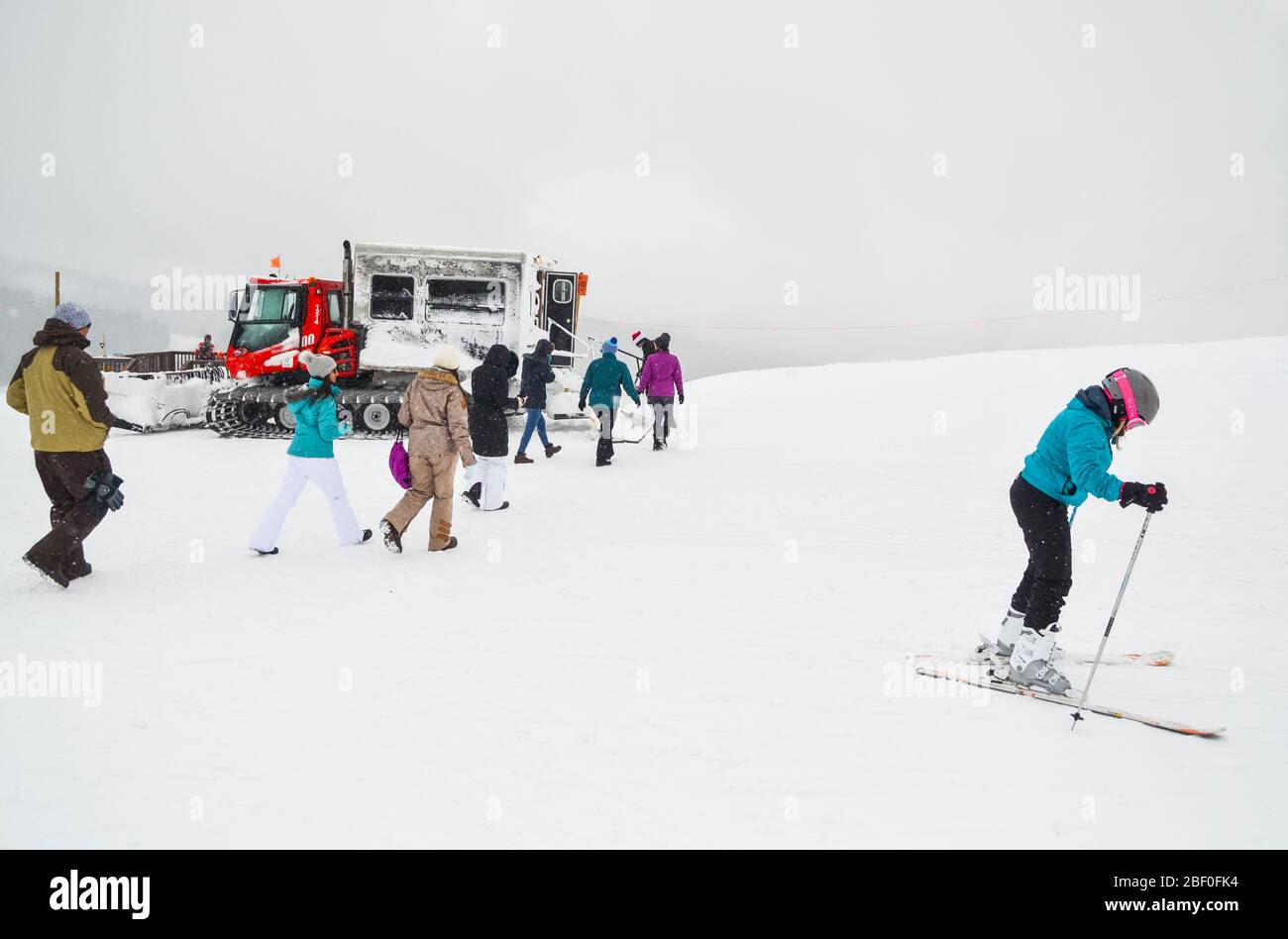 Vail, Colorado / United States - December 25th, 2016: A skier prepares ...