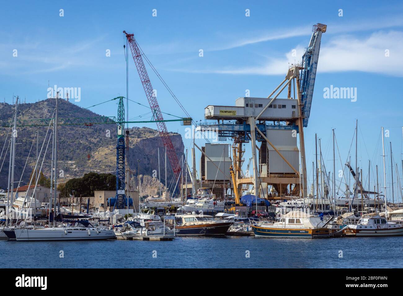 Shipyard in La Cala area of Port of Palermo city of Southern Italy, the ...