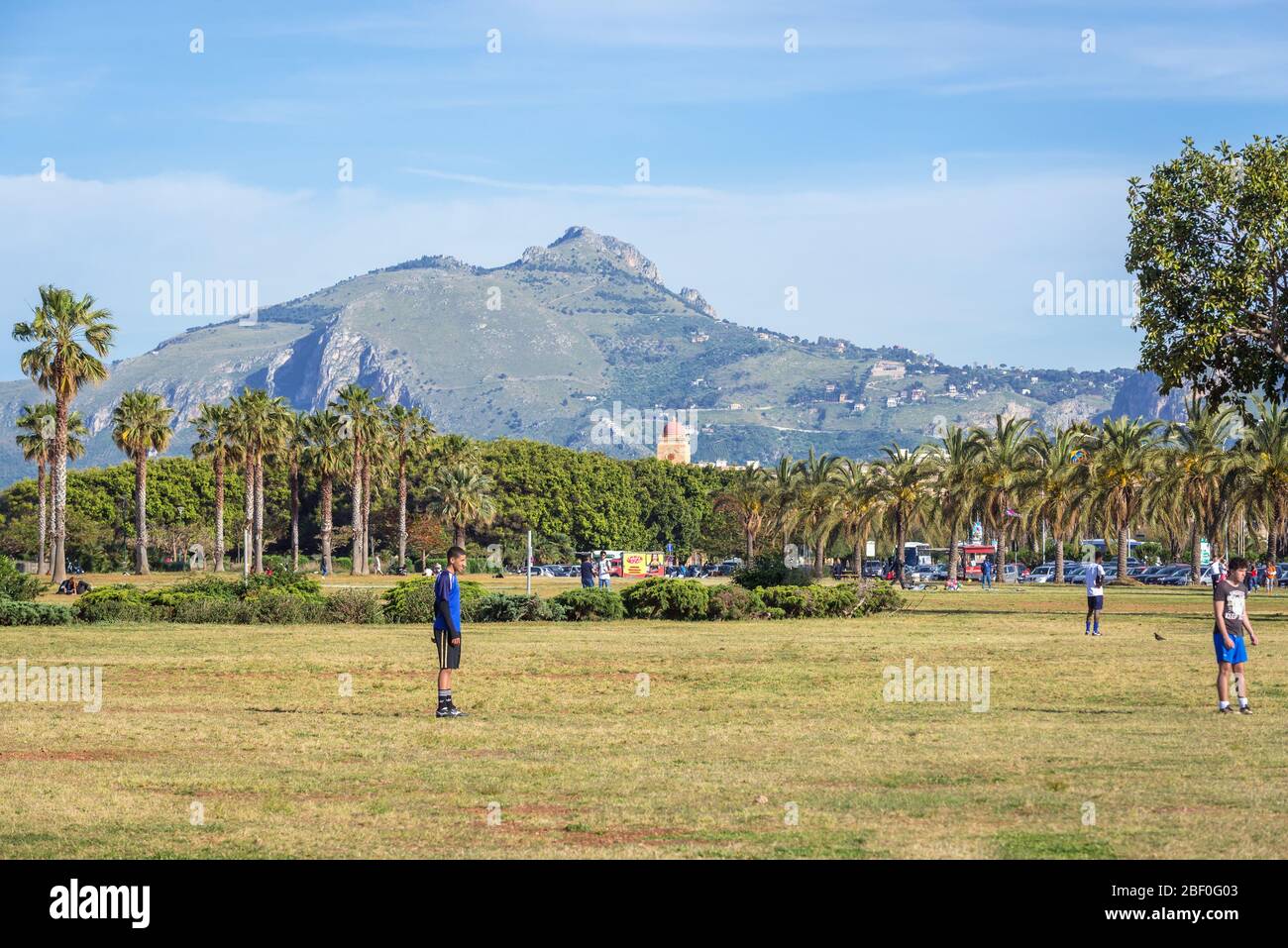 Foro Italico seafront lawn in Palermo city of Southern Italy, the ...