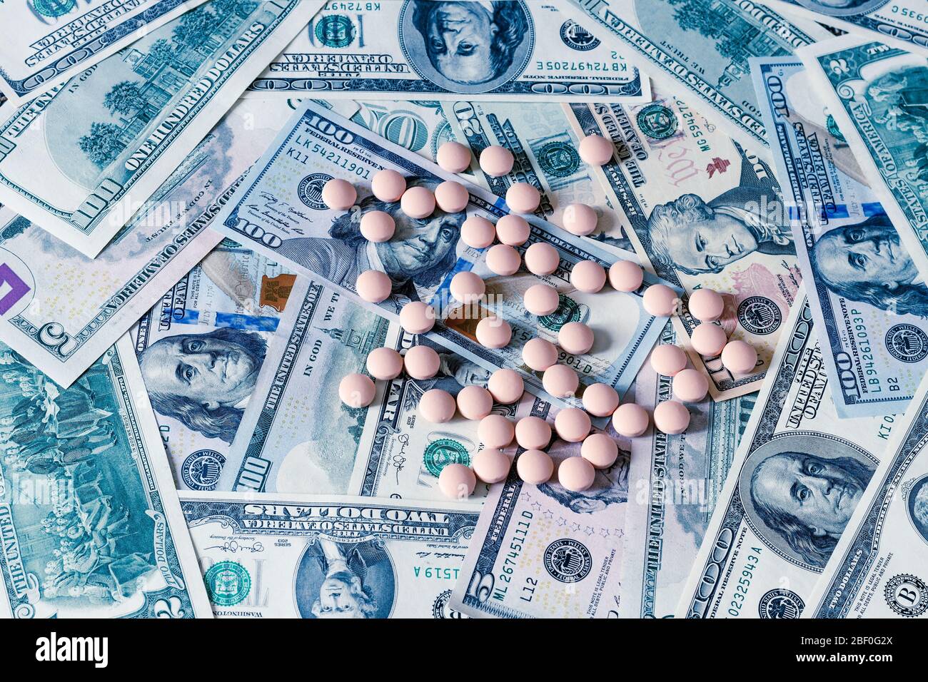 Medicine pills or capsules with dollars. Pharmacy prescription for ...