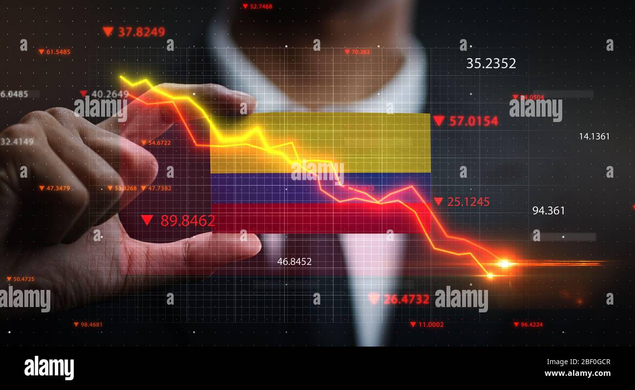 Graph Falling Down in Front Of Colombia Flag. Crisis Concept Stock ...