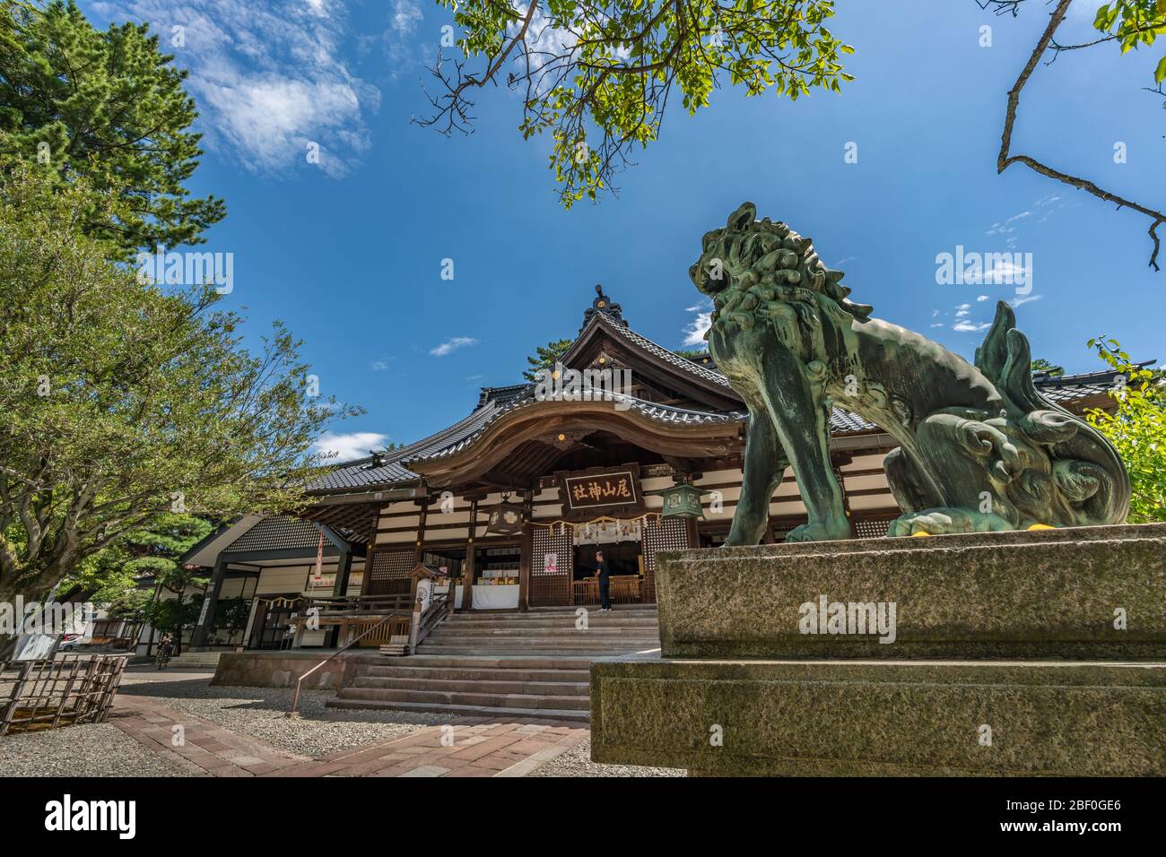 Kanazawa, Ishikawa, Japan - August 21, 2018 : Side view of Komainu Lion ...