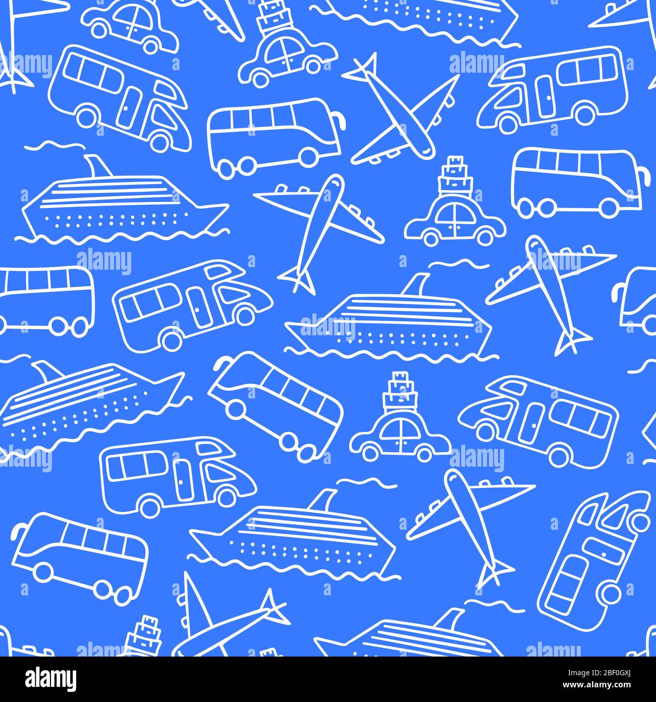 Doodle transport seamless pattern on blue background. Vector ...