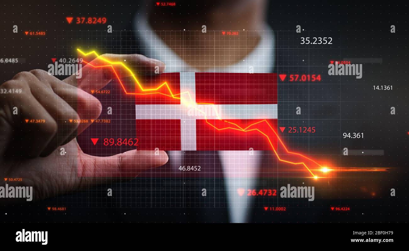 Graph Falling Down in Front Of Denmark Flag. Crisis Concept Stock Photo ...
