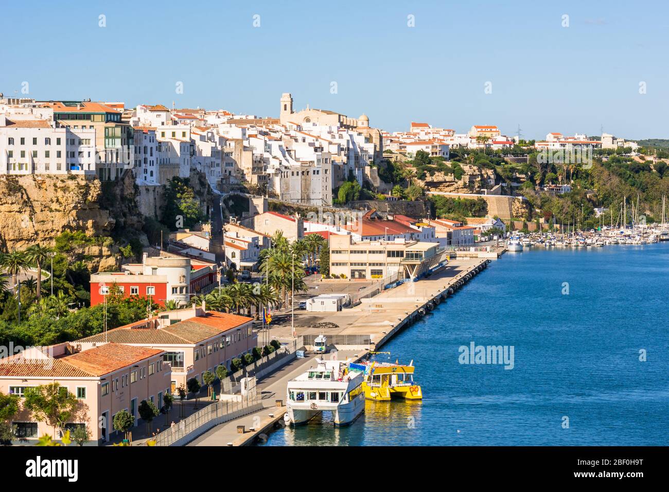Mahon, capital city of Menorca in Spain, view of natural and unique bay ...