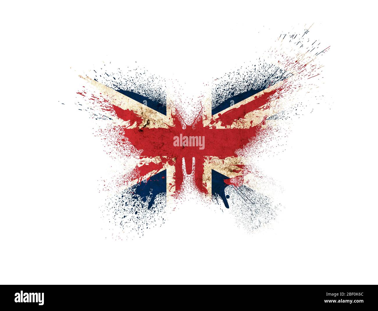 Butterfly silhouette in national colors of Great Britain flag in grunge ...