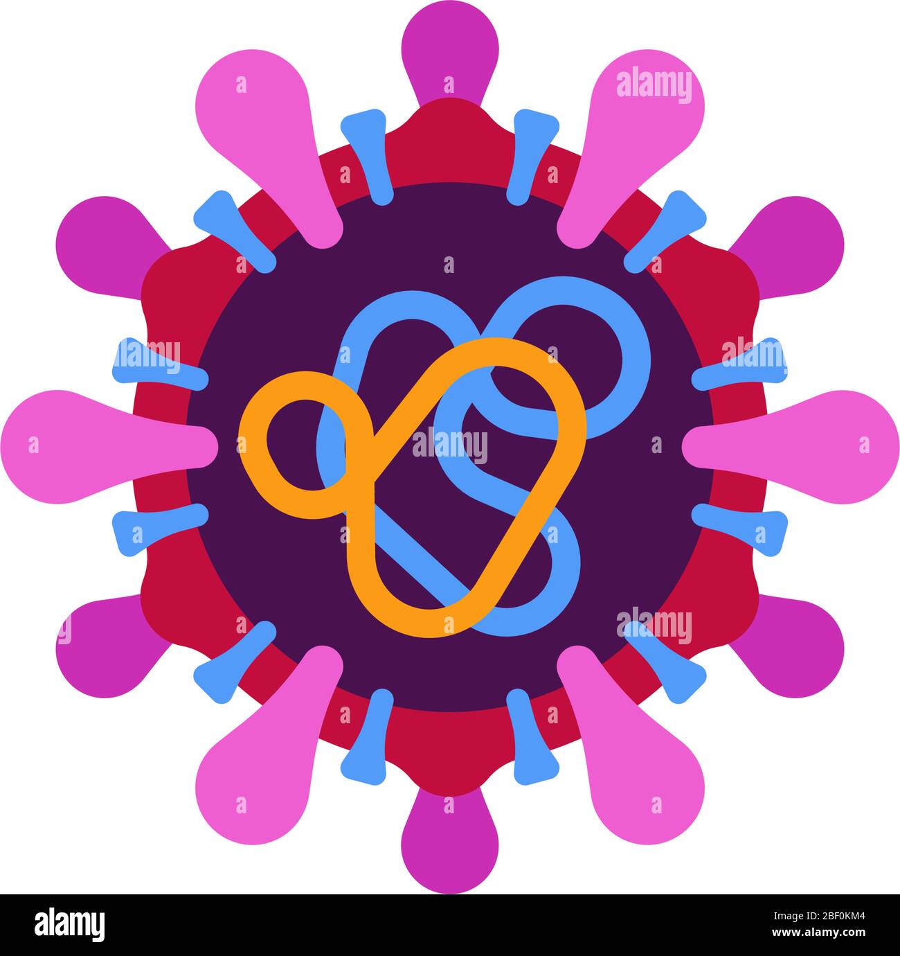Red and pink virus flat icon. SARS-CoV-2 novel coronavirus structure ...