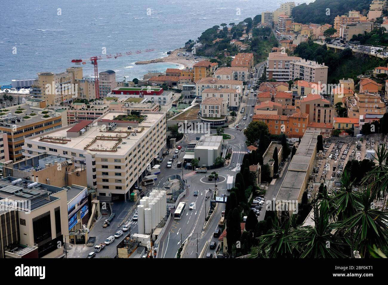 Aerial view of Monaco with construction work from the heights of the ...