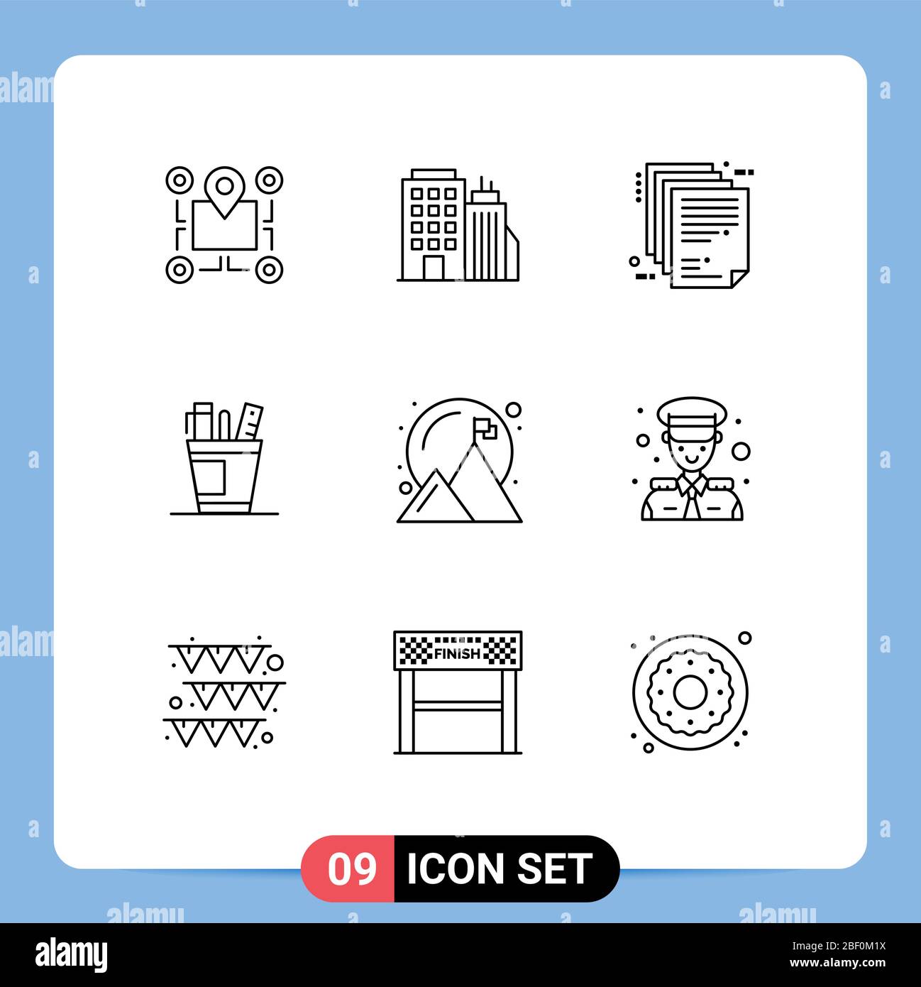 9 Universal Outline Signs Symbols of organizer, desk, headoffice, pen ...