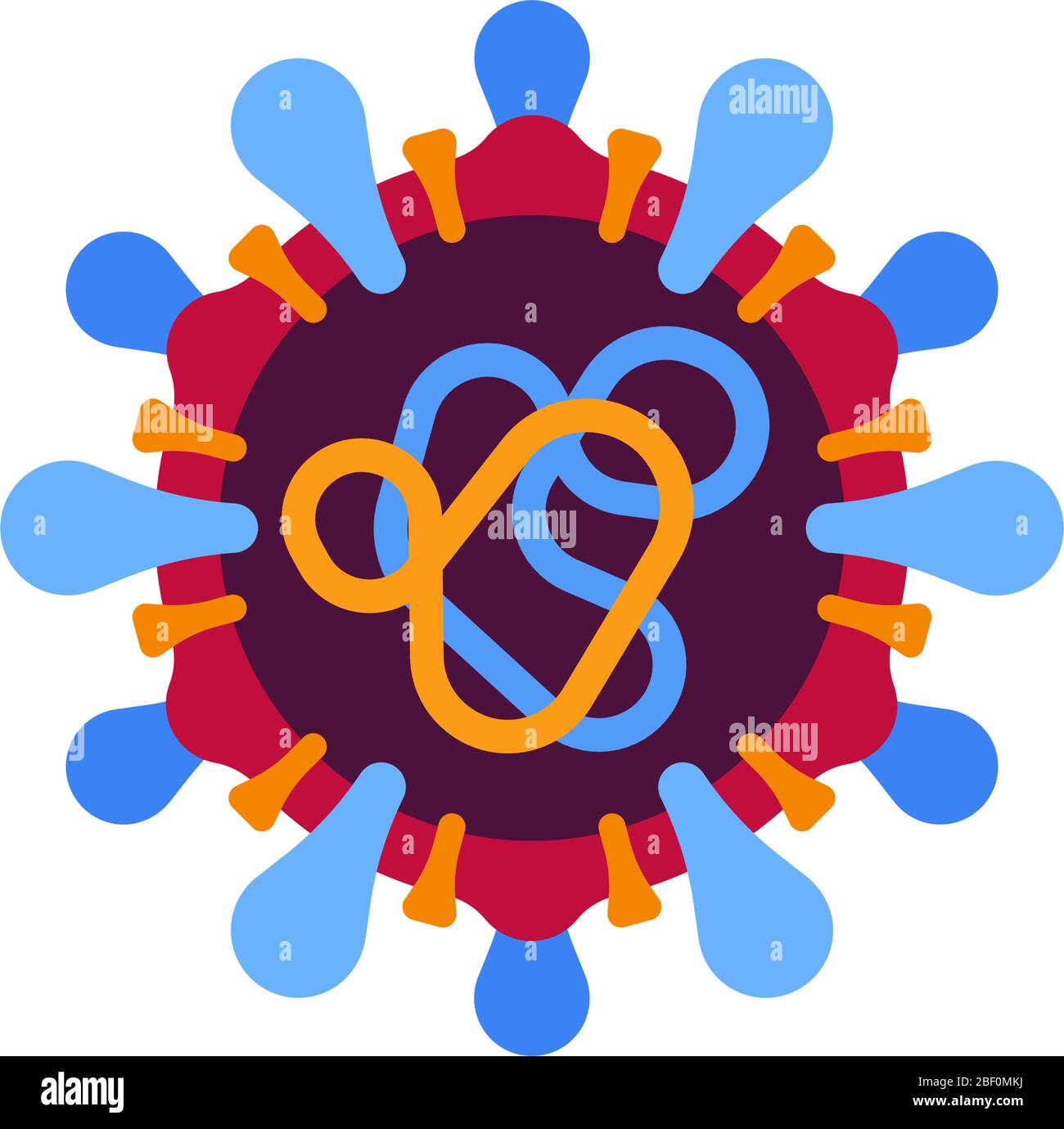 Red and blue virus flat icon. SARS-CoV-2 novel coronavirus structure ...