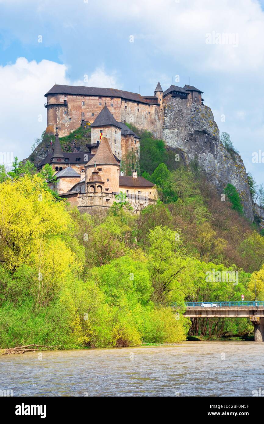 medieval orava castle on the hill. beautiful springtime scenery in ...