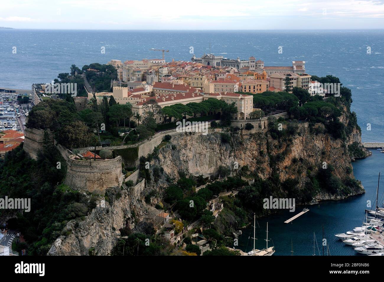 Aerial view of Monaco and its rock from the heights of the exotic ...