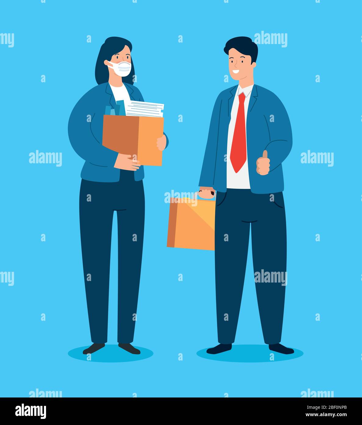 business couple unemployed with box carton Stock Vector Image & Art - Alamy
