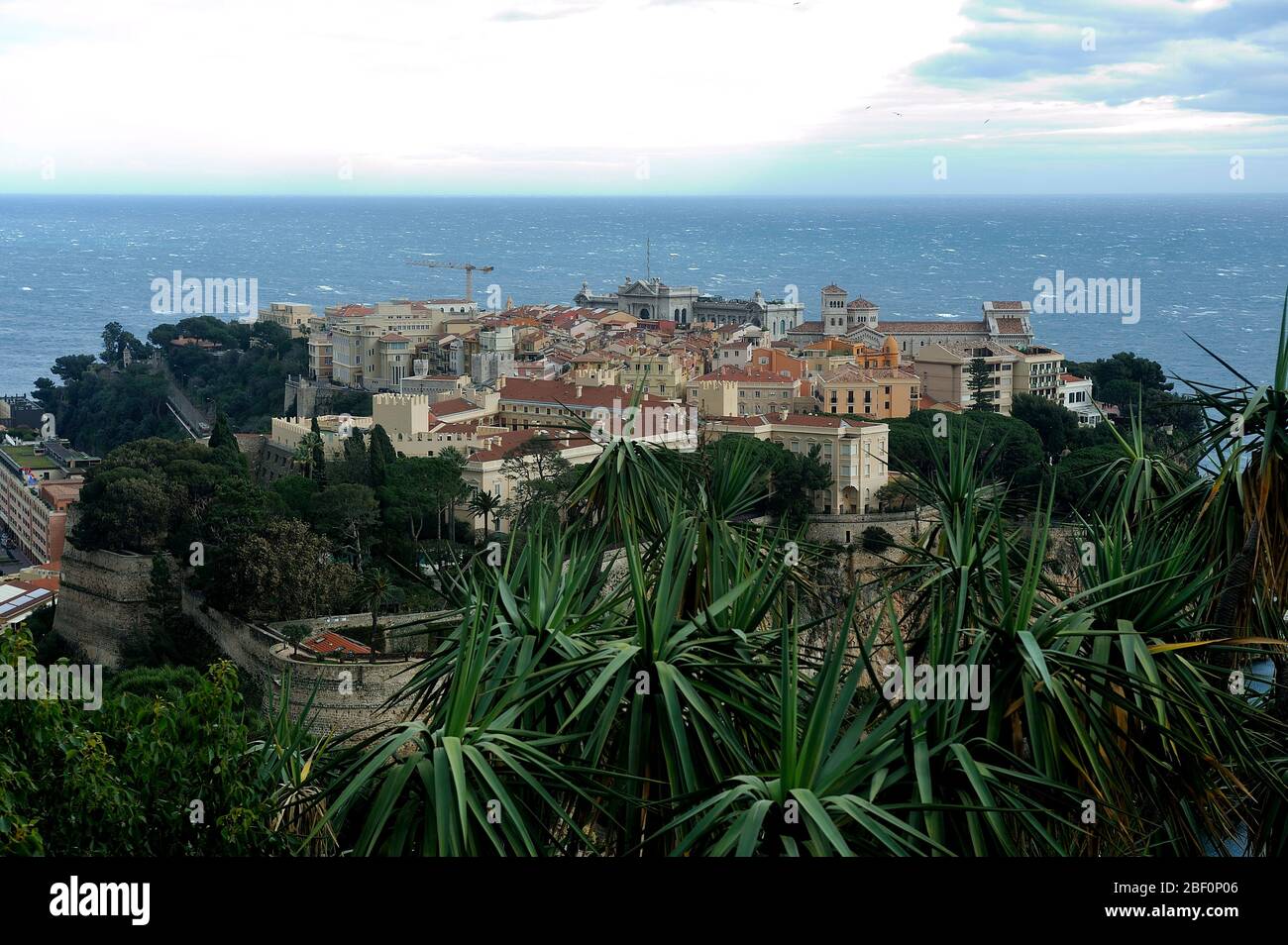 Aerial view of Monaco and its rock from the heights of the exotic ...