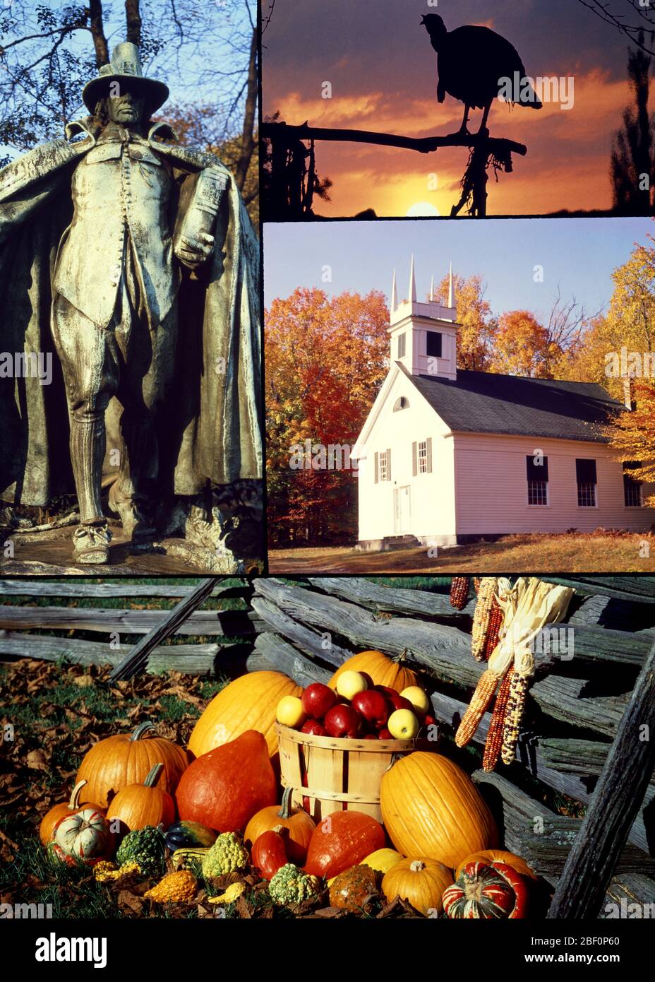 1970s MONTAGE OF THANKSGIVING SYMBOLIC IMAGES STATUE OF PILGRIM TURKEY ...