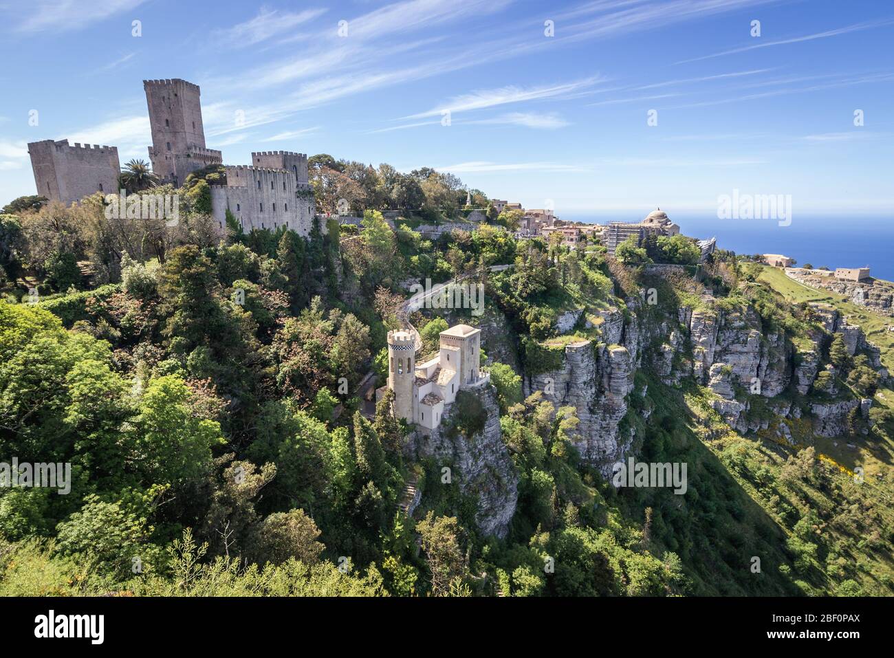 Balio Castle and Pepoli Turret next to Venus Castle in Erice historic ...