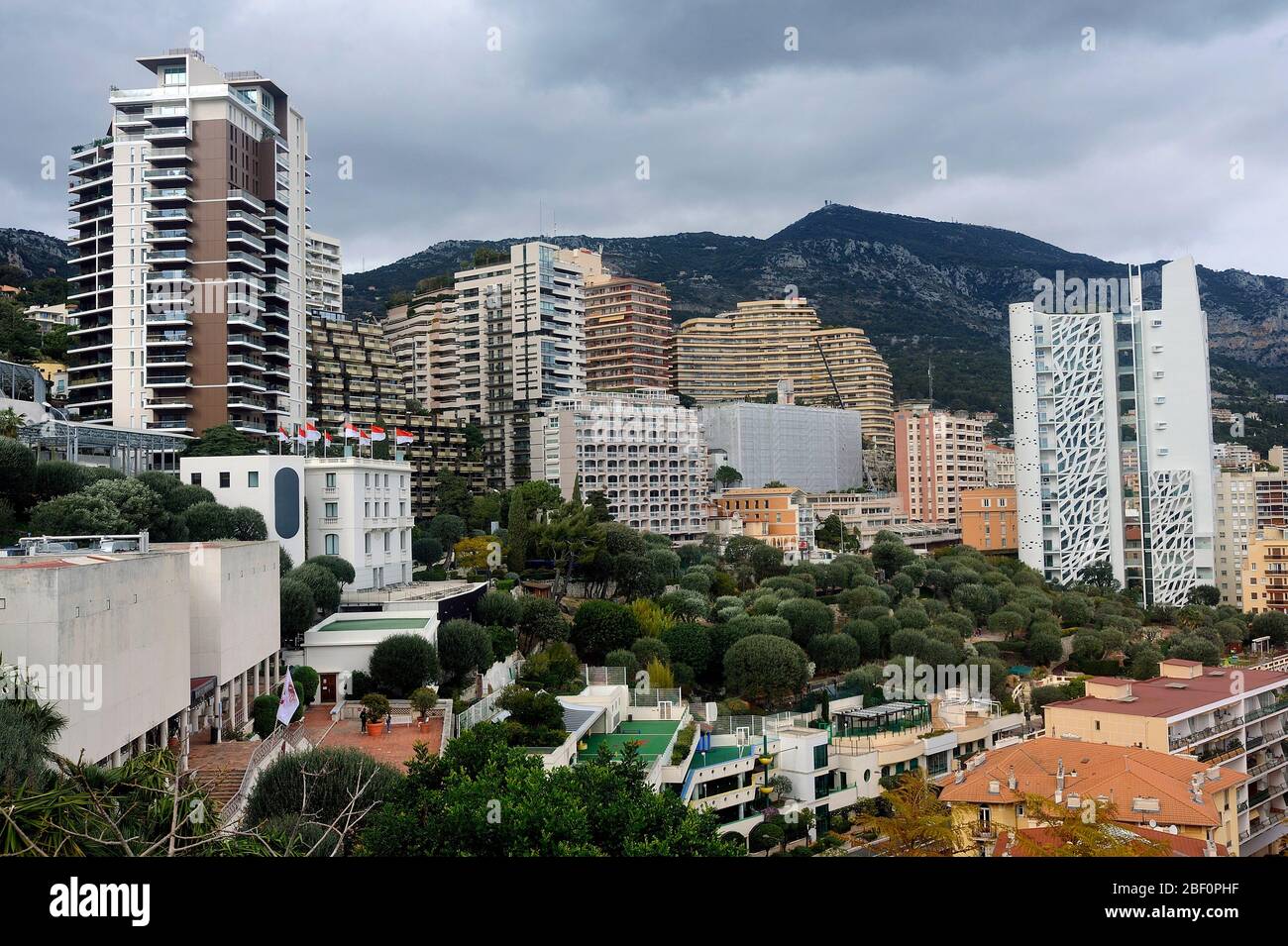 Aerial view of Monaco from the heights of the exotic garden Stock Photo ...