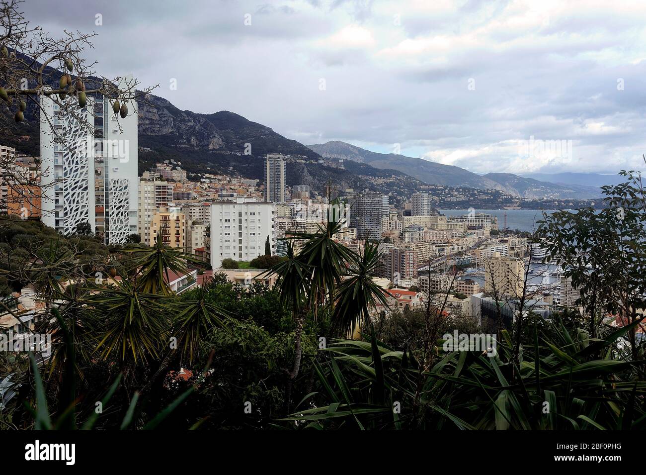 Aerial view of Monaco from the heights of the exotic garden Stock Photo ...