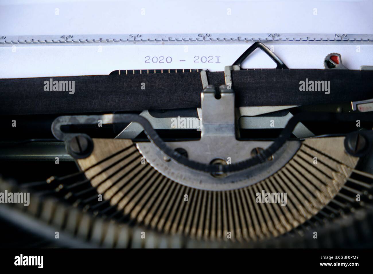 Old typewriter, the years 2000 and 2001 are printed on a sheet Stock ...