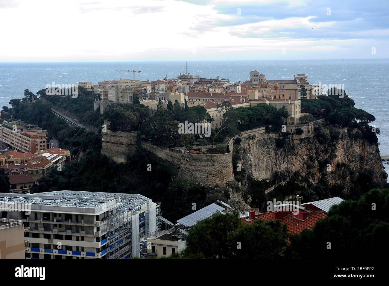 Aerial view of Monaco and its rock from the heights of the exotic ...