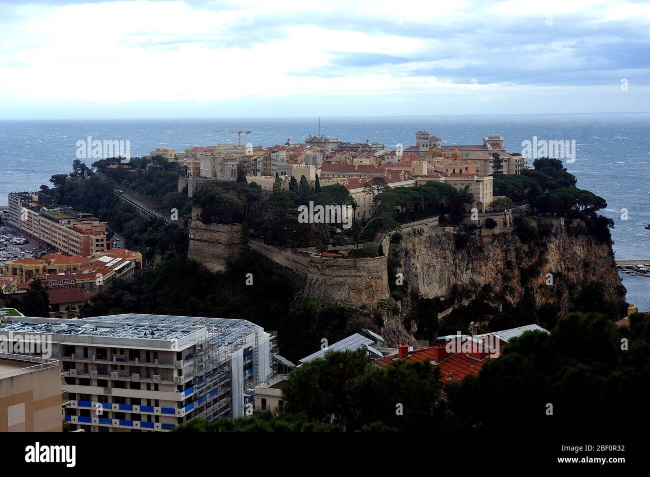 Aerial view of Monaco and its rock from the heights of the exotic ...