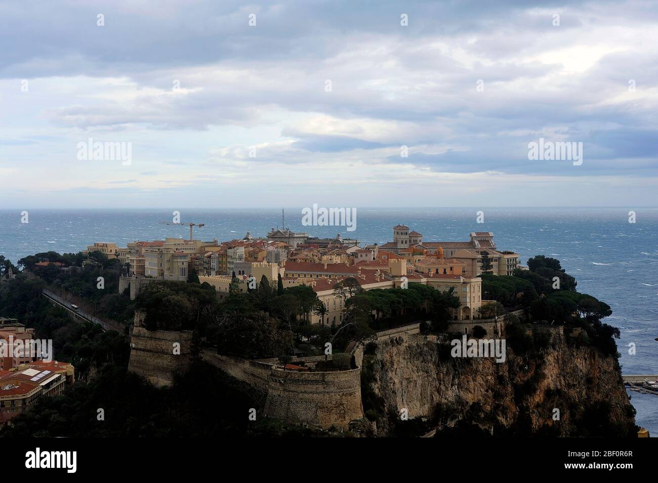 Aerial view of Monaco and its rock from the heights of the exotic ...