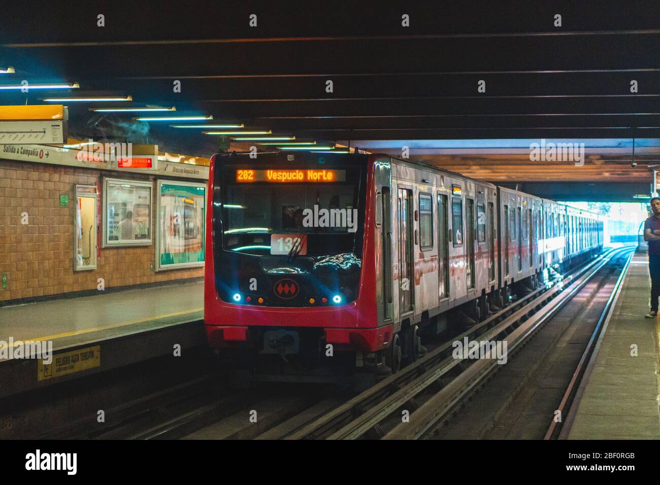 SANTIAGO, CHILE - DECEMBER 2019: A Metro de Santiago train at Santa Ana ...