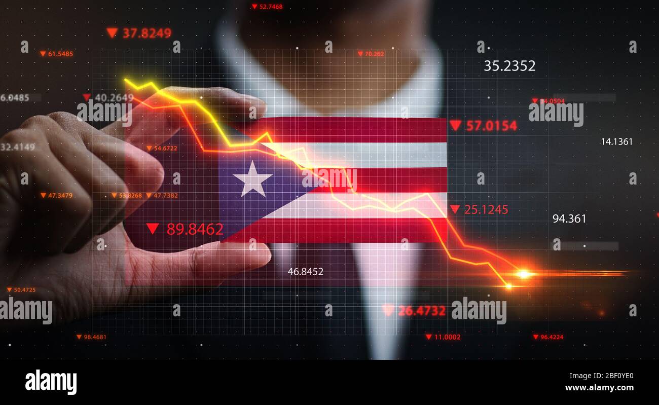 Graph Falling Down in Front Of Puerto Rico Flag. Crisis Concept Stock ...
