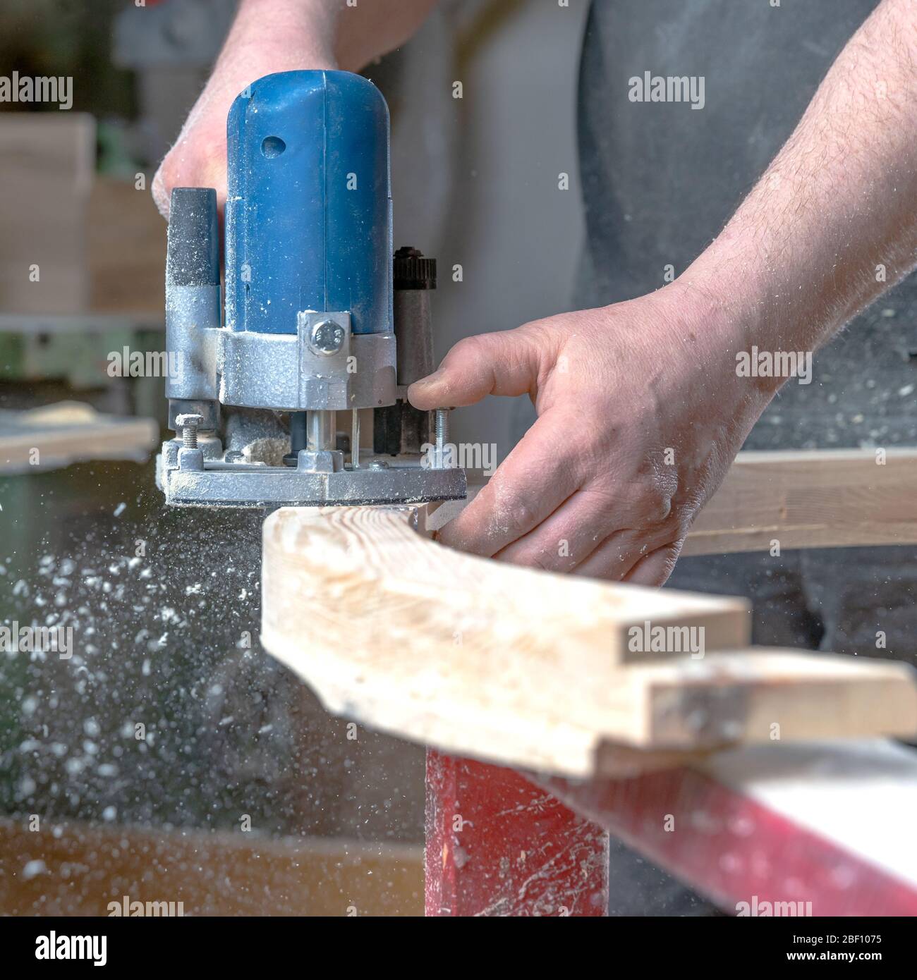 detail of electric milling cutter in joinery during wood milling Stock Photo Alamy