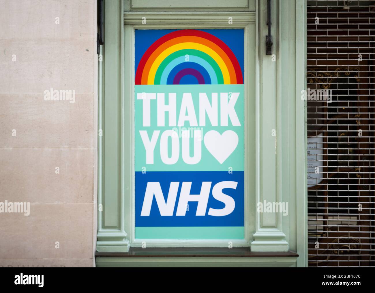 Thank you NHS sign displayed on the side of Fortnum and Mason during ...