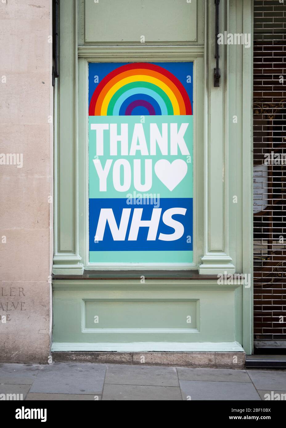 Thank you NHS sign displayed on the side of Fortnum and Mason during ...