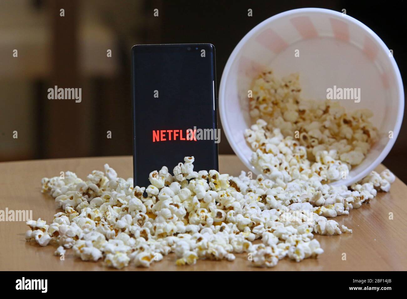 16 April 2020. Istanbul / Turkey. Netflix logo and popcorn image on the ...