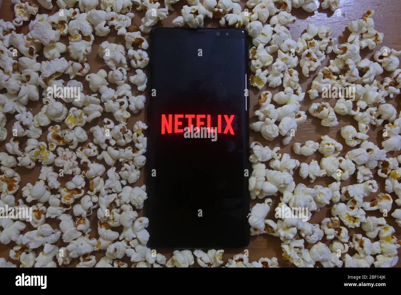 16 April 2020. Istanbul / Turkey. Netflix logo and popcorn image on the ...