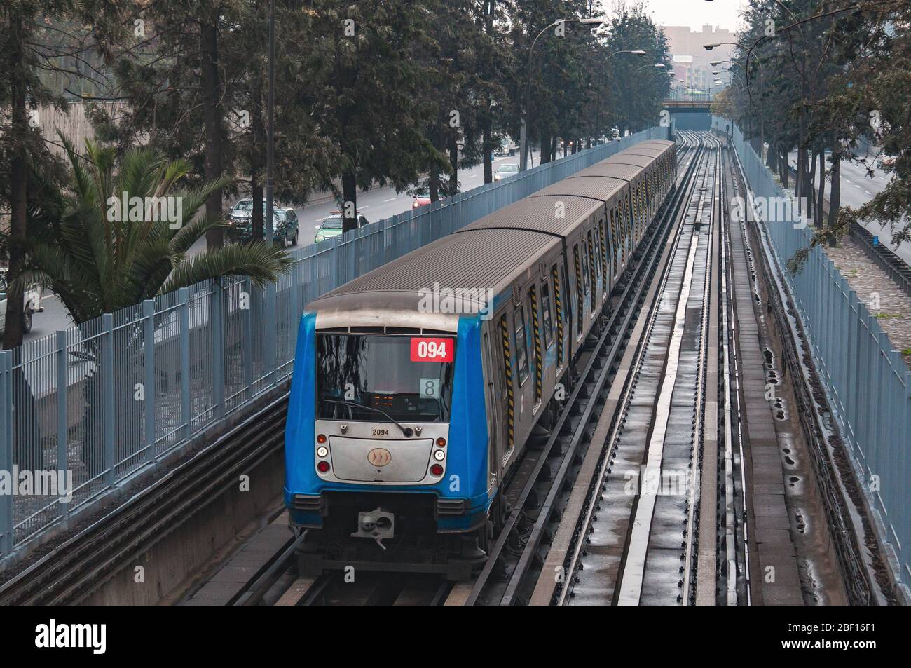 SANTIAGO, CHILE - MAY 2016: A Metro de Santiago train at a station of ...