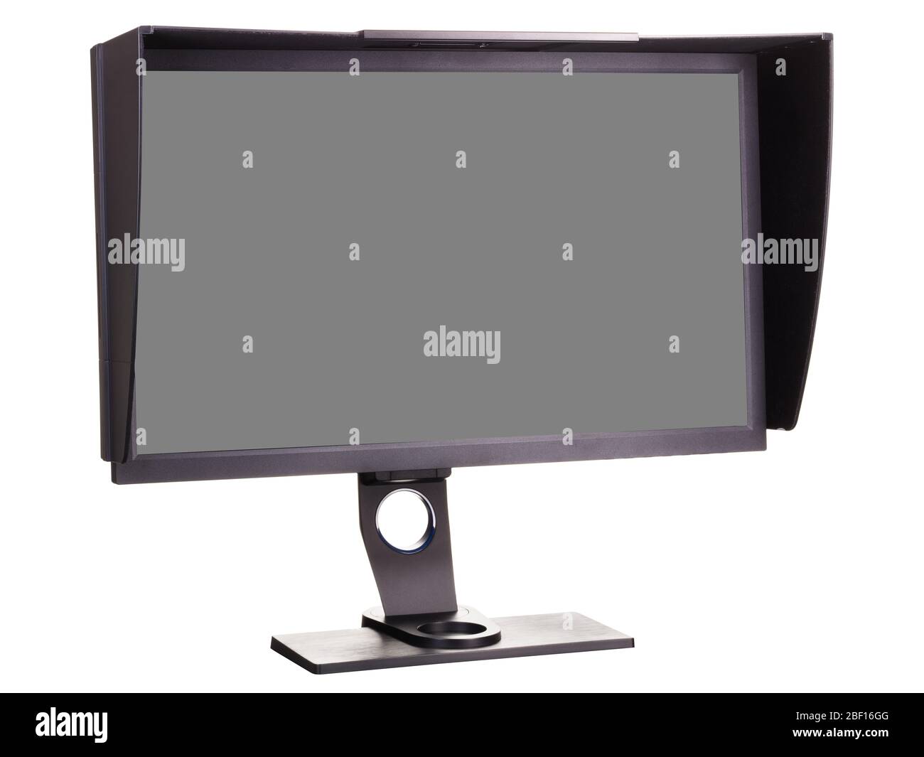 Professional photographer monitor with shading hood isolated on white ...