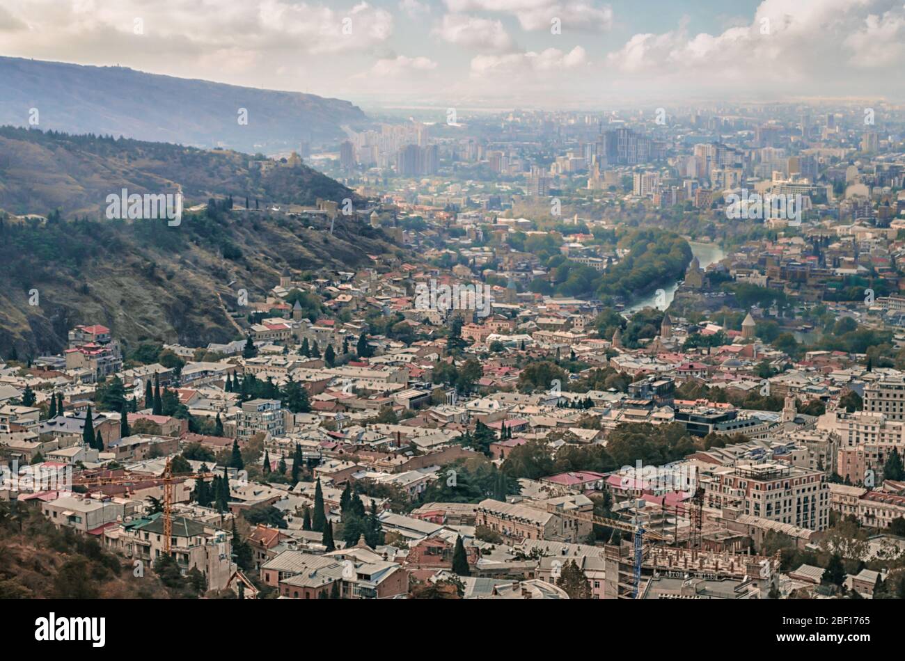 panoramic top view of the center of Tbilisi in fog Stock Photo - Alamy