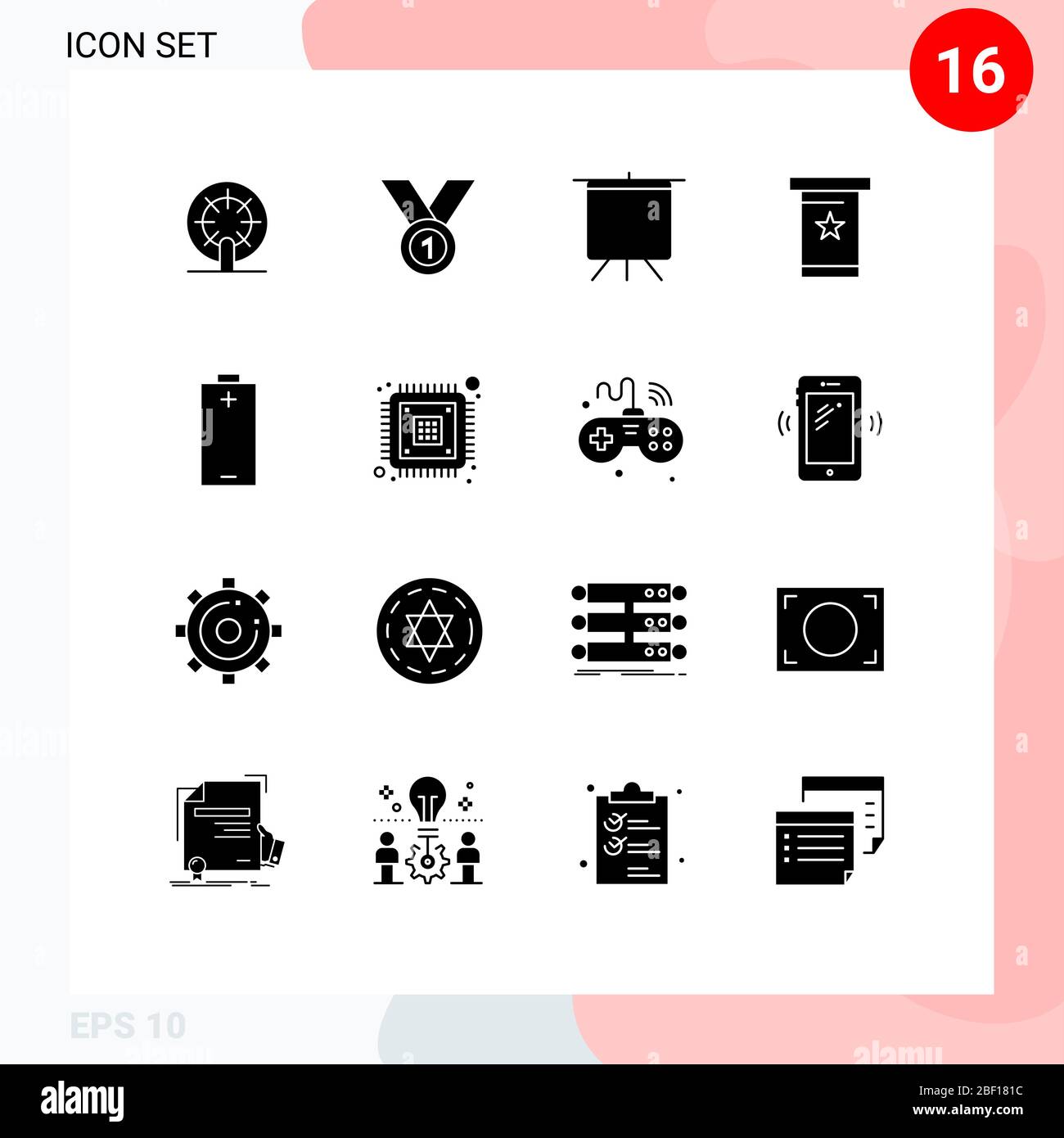 Group of 16 Solid Glyphs Signs and Symbols for presentation, podia ...