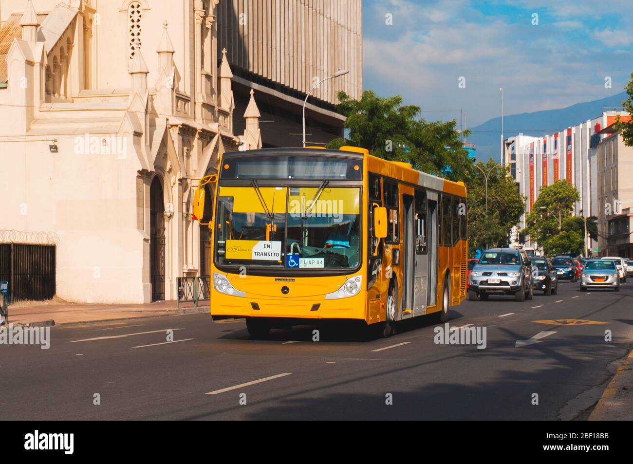 SANTIAGO, CHILE - DECEMBER 2015: A Transantiago public transport bus in ...