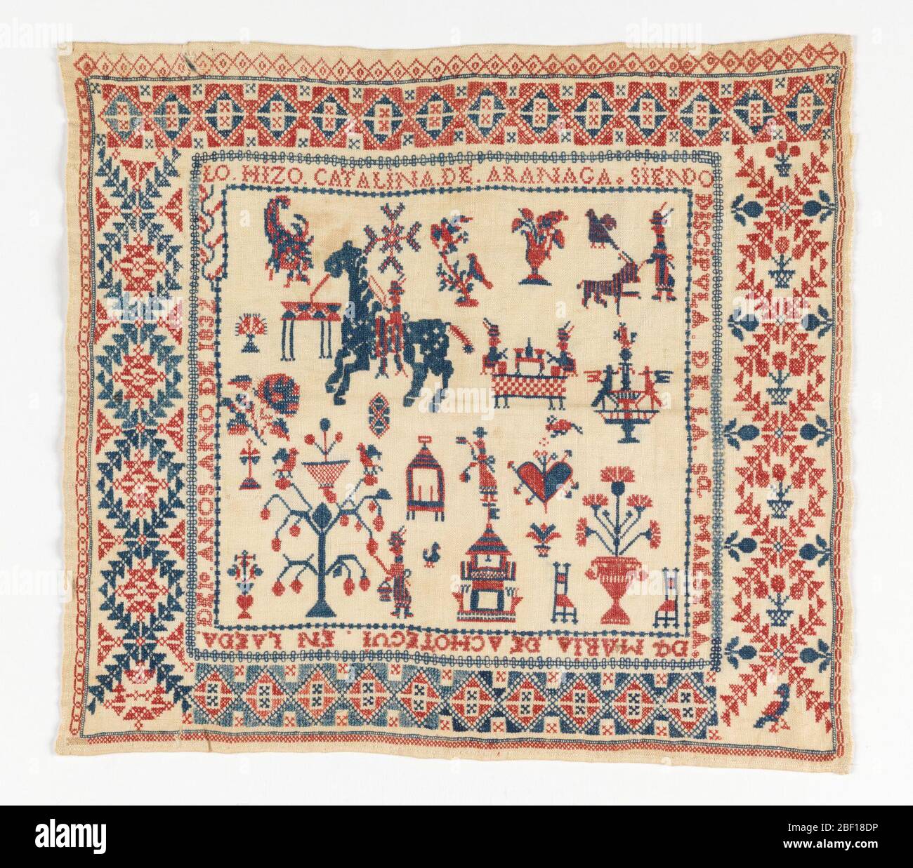 Sampler. Small sampler with central square filled with embroidered ...