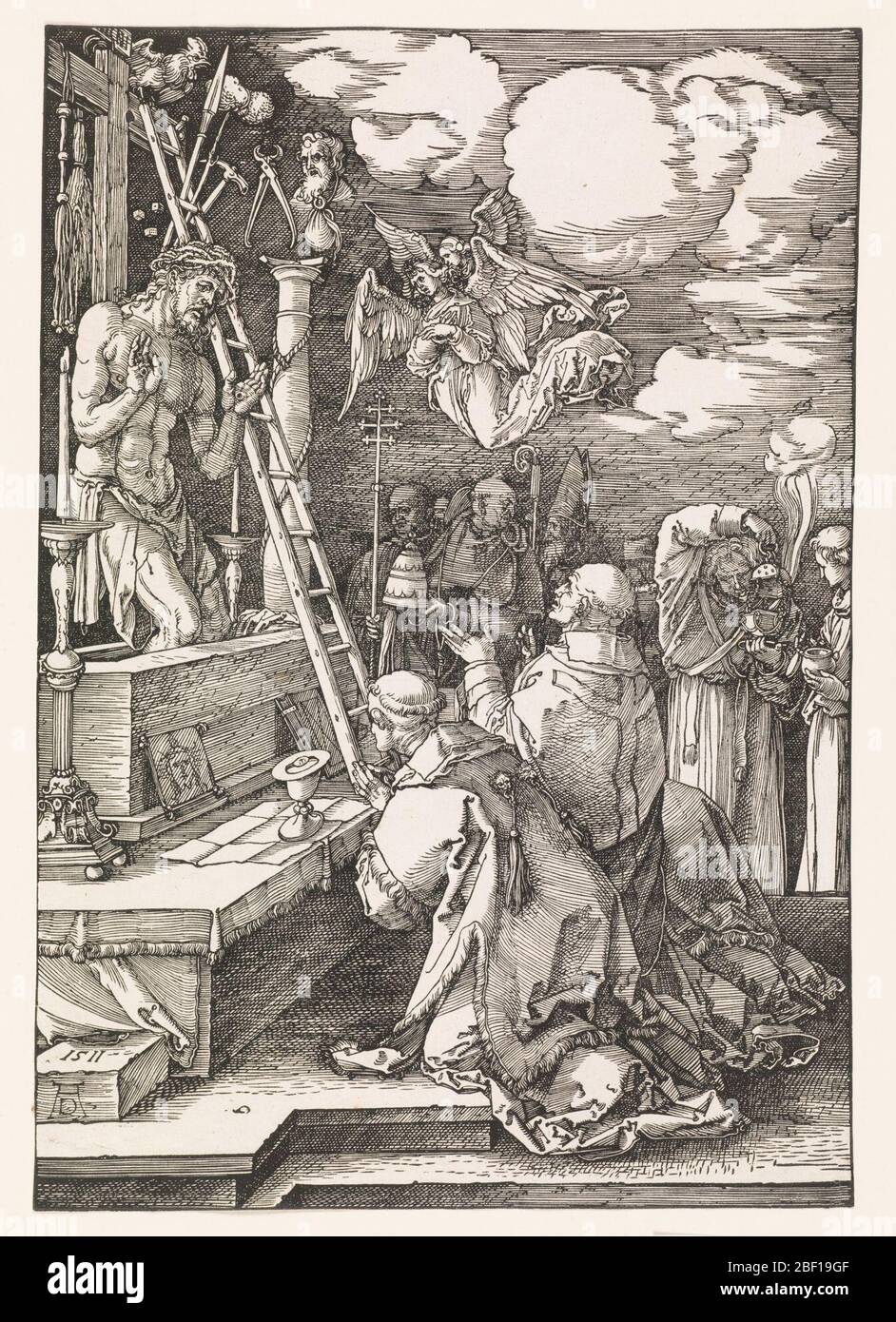 The Mass of St Gregory. Christ, left, appears to Saint Gregory during a ...