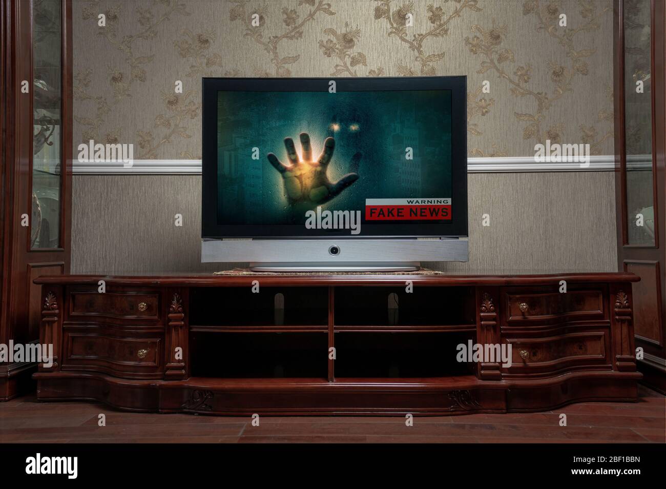 tv screen with fake news show in the monitor. Media lie concept Stock ...