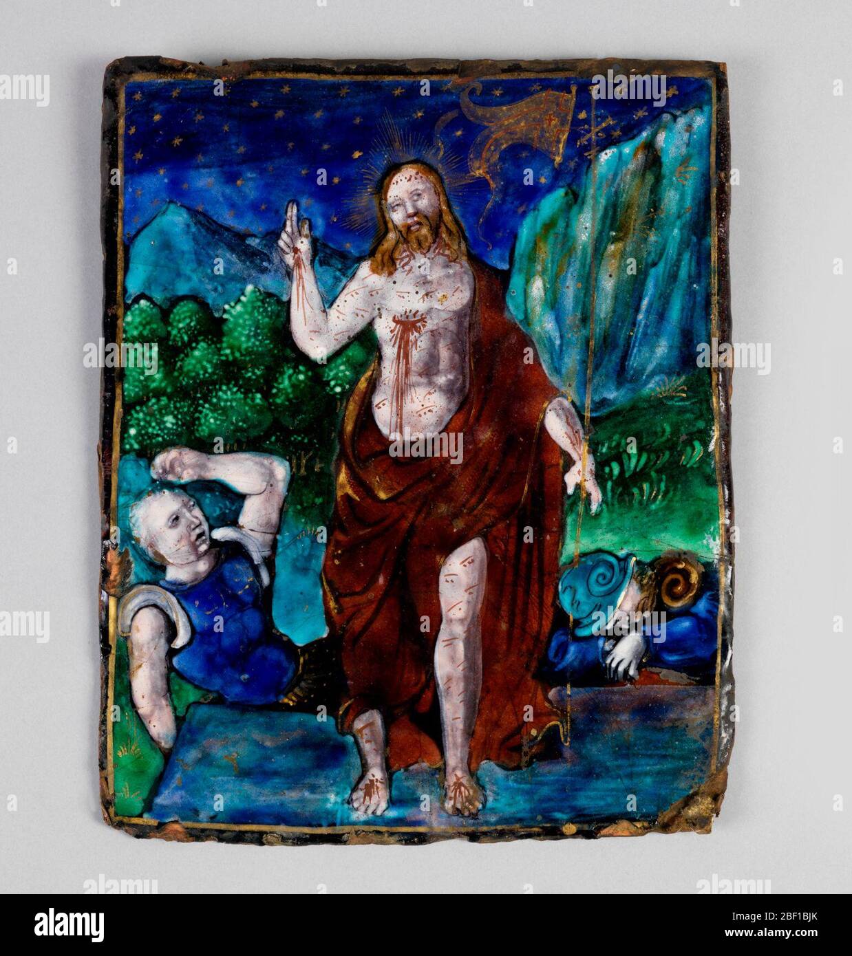 Resurrection of Christ. Christ emerging from the tomb in a red garb ...