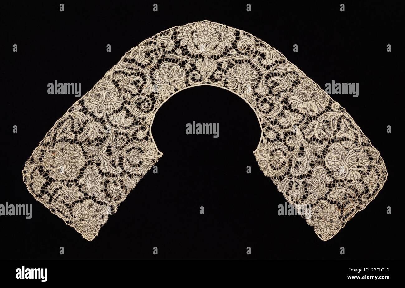 Collar. Man's collar of Brussels-style lace in a pattern of stylized ...