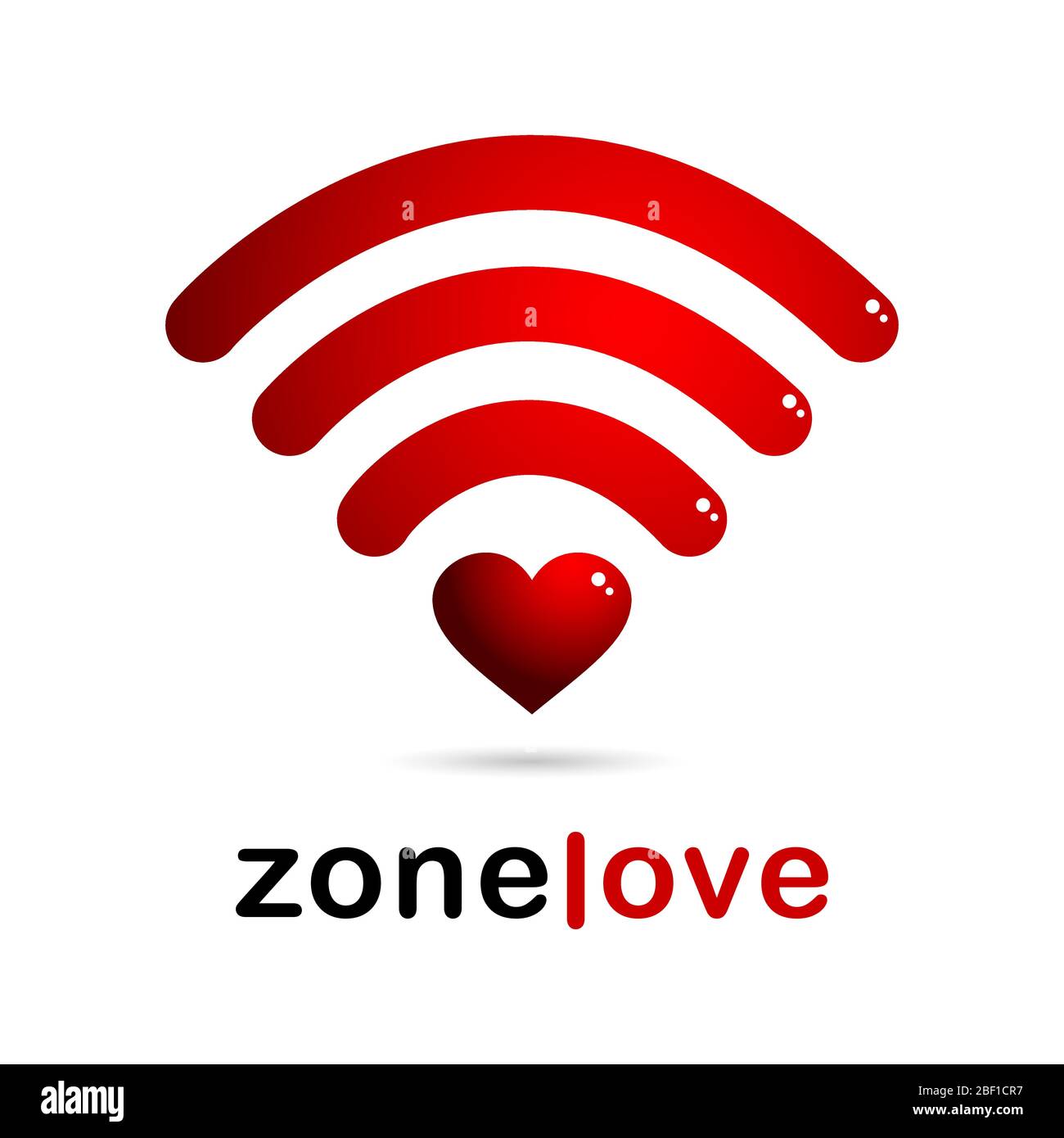 Wifi sign with a red heart and the inscription ZONE LOVE on a white ...