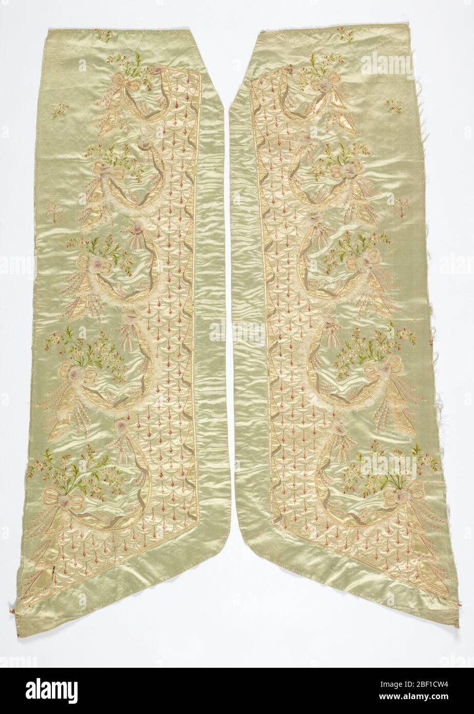 Dress panel. Long shaped panel from the left side of a robe. Pale blue ...