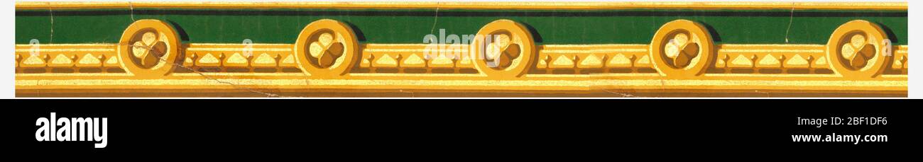 Border. Green flock; surmounted by dentil molding and quatrefoils ...