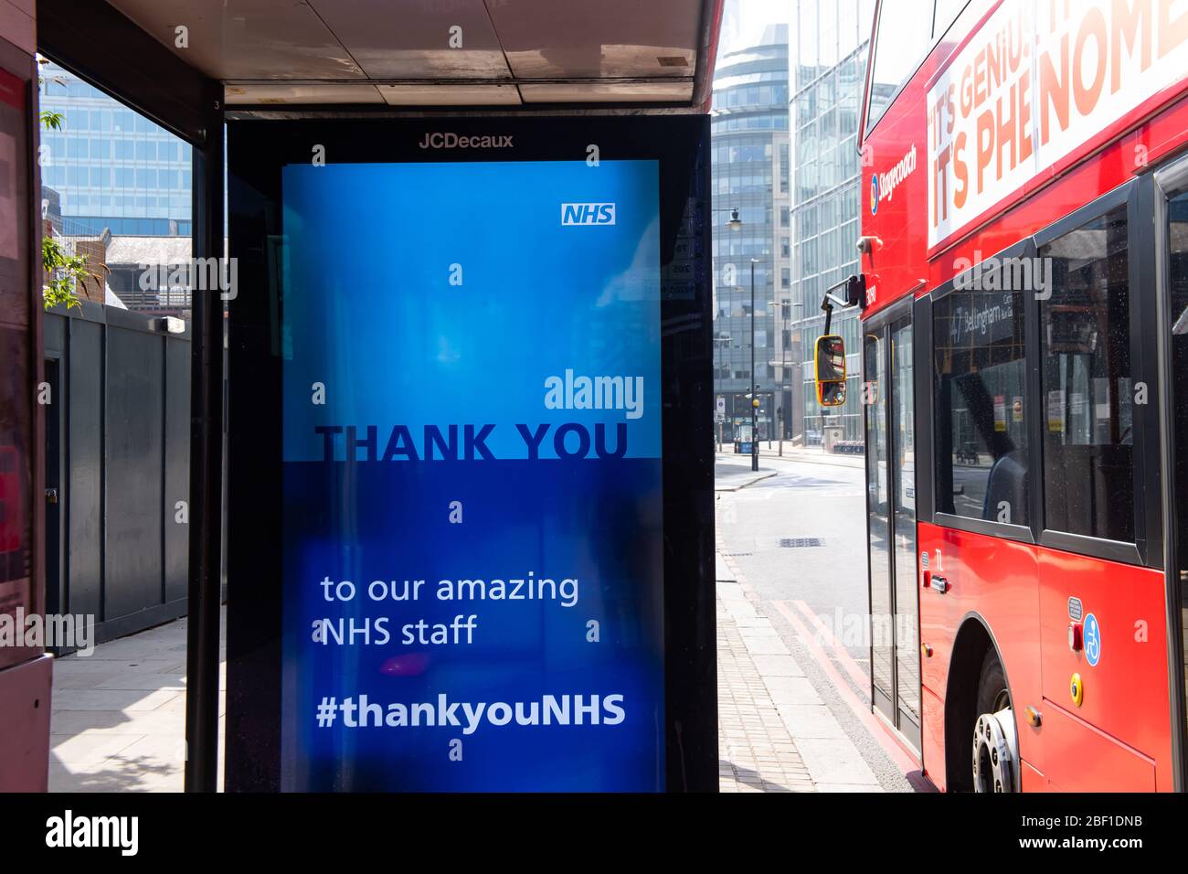 London, United Kingdom. 16th Apr, 2020. A bus stop displaying an advert ...