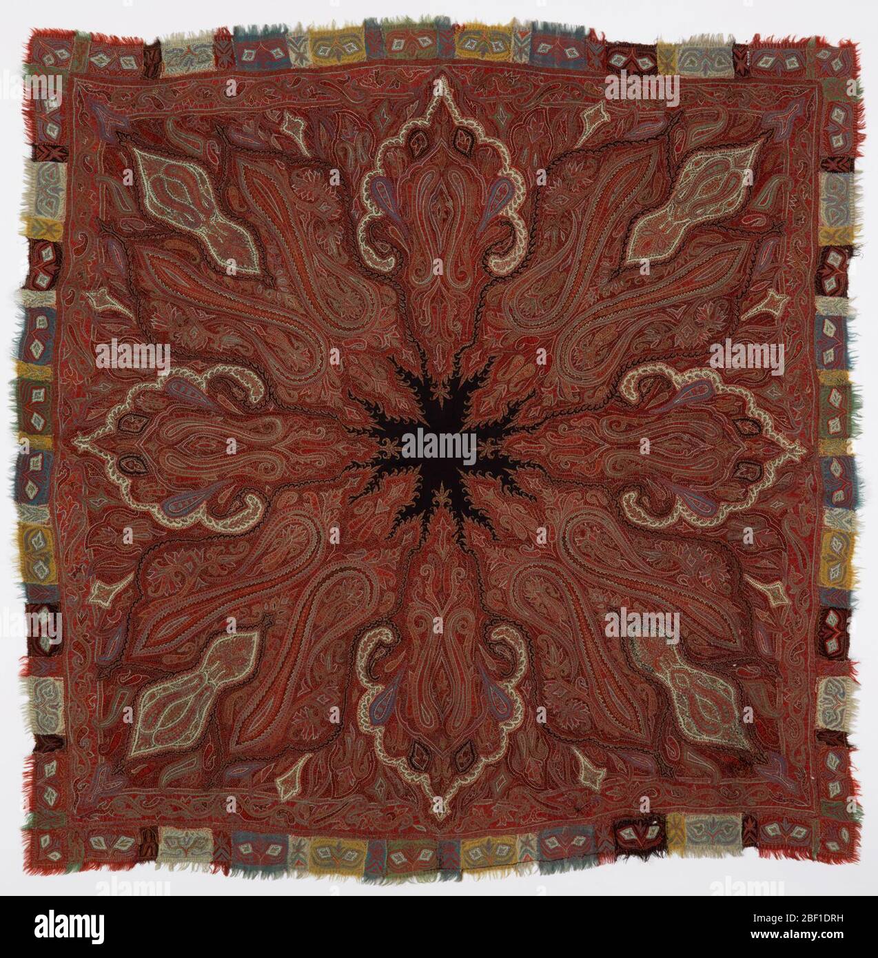 Shawl. Square shawl with a solid black center medallion and a ...