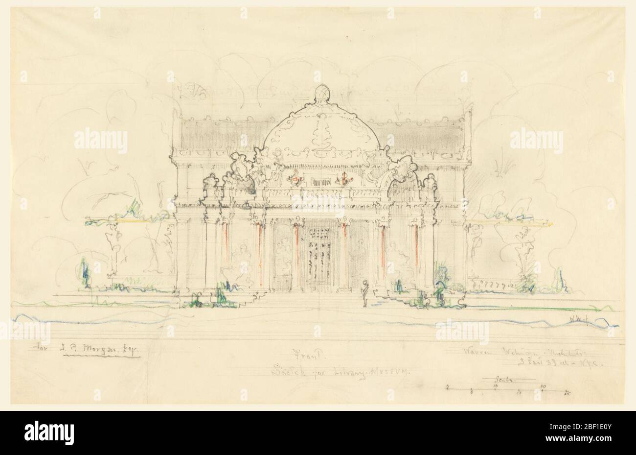 Front Elevation Sketch for Library Museum for J Pierpont Morgan Esq New ...